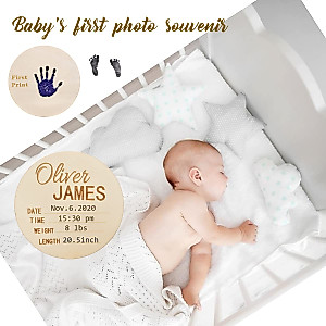 Newborn Announcement Sign Wooden for Baby Name and Birth Details for Hospital Custom Photo Baby Announcement Sign Fingerprint Footprints can be Left on The Back （4-6inch）