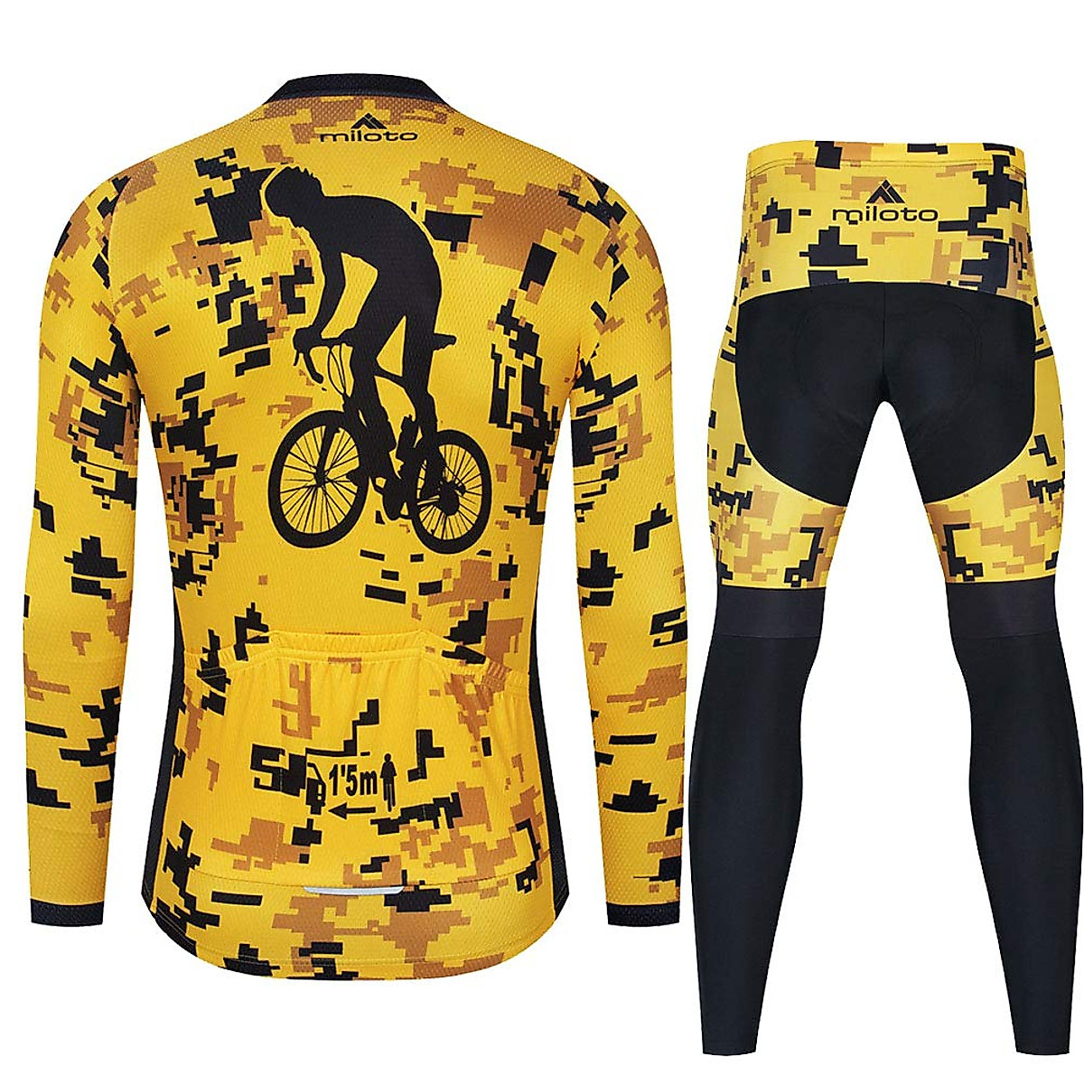 Uriah Men's Cycling Jersey and Pants Sets Long Sleeve Reflective Yellow Gold Size 5XL(CN)