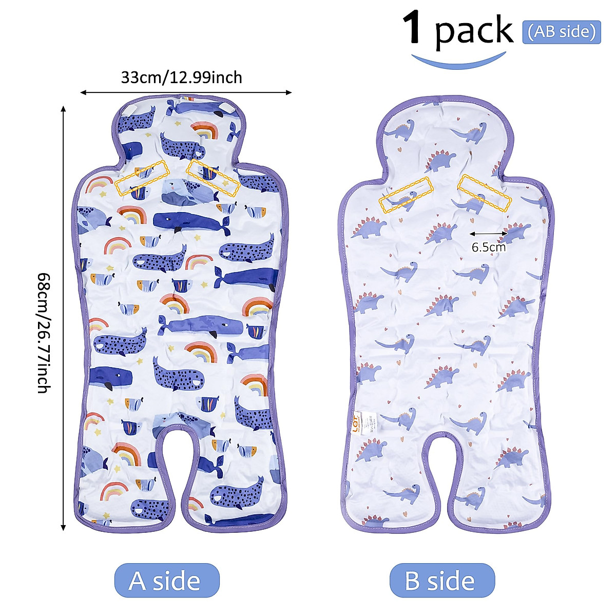 Gel Car Seat Cooler Pad,1 Pack Double Sides-Universal Baby Stroller Ice Cushion Mat,Summer cooling Seat Liner,Multifunctional Suitable for Baby Dining Chair,Child Safety Seat(Whale + Blue Dinosaur)