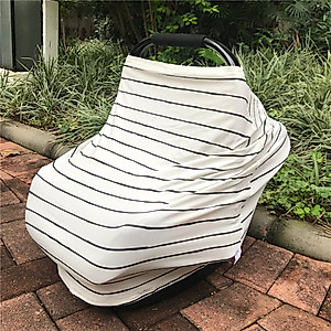 Arnzion Car Seat Cover Baby – Multi-use Nursing Cover-Up for Breastfeeding, Carseat Canopy Cover, Stretchy Infant Stroller Covers for Boys and Girls (White with Black Stripes)