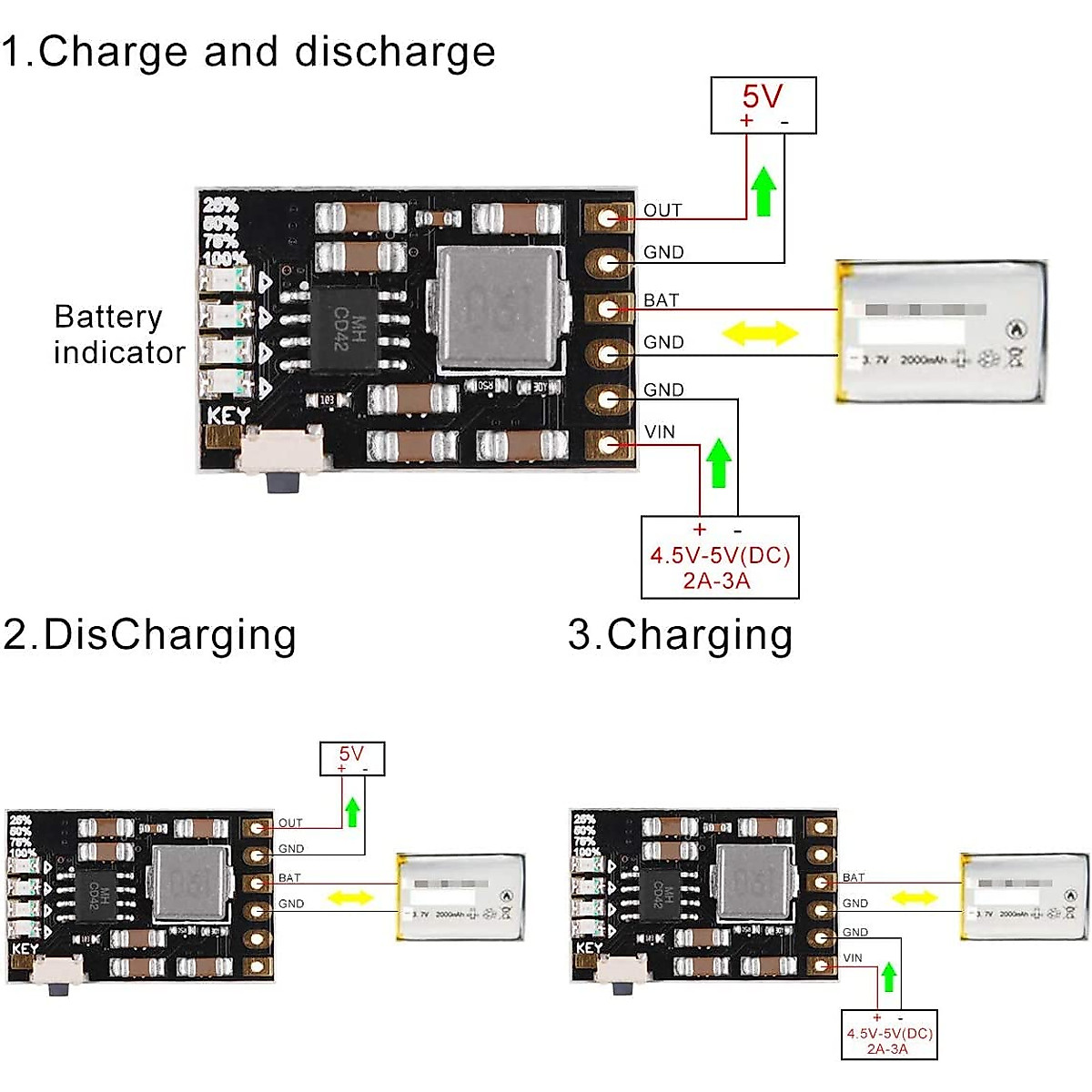 JoohcUngir 12pcs 18 650 Lithium Battery Charger Board 5V 1A TP4056 Charging Module with Battery Protection BMS and Charge Discharge Integrated Module 2A 5V Charging Boost Mobile Power Protection
