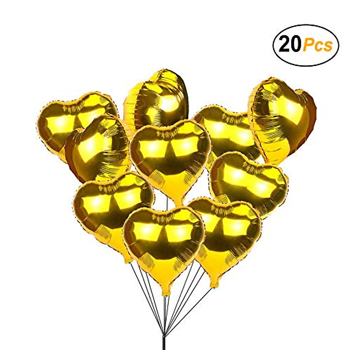 18" Heart Balloons Foil Balloons Mylar Balloons for Party Decorations Party Supplies, 20 Pieces (Gold)
