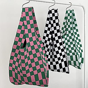 Shapes Studio Checker Black & White Checkered Checkboard Tote Bag (Black White), Women Ribbed Market Bag, Fun Style