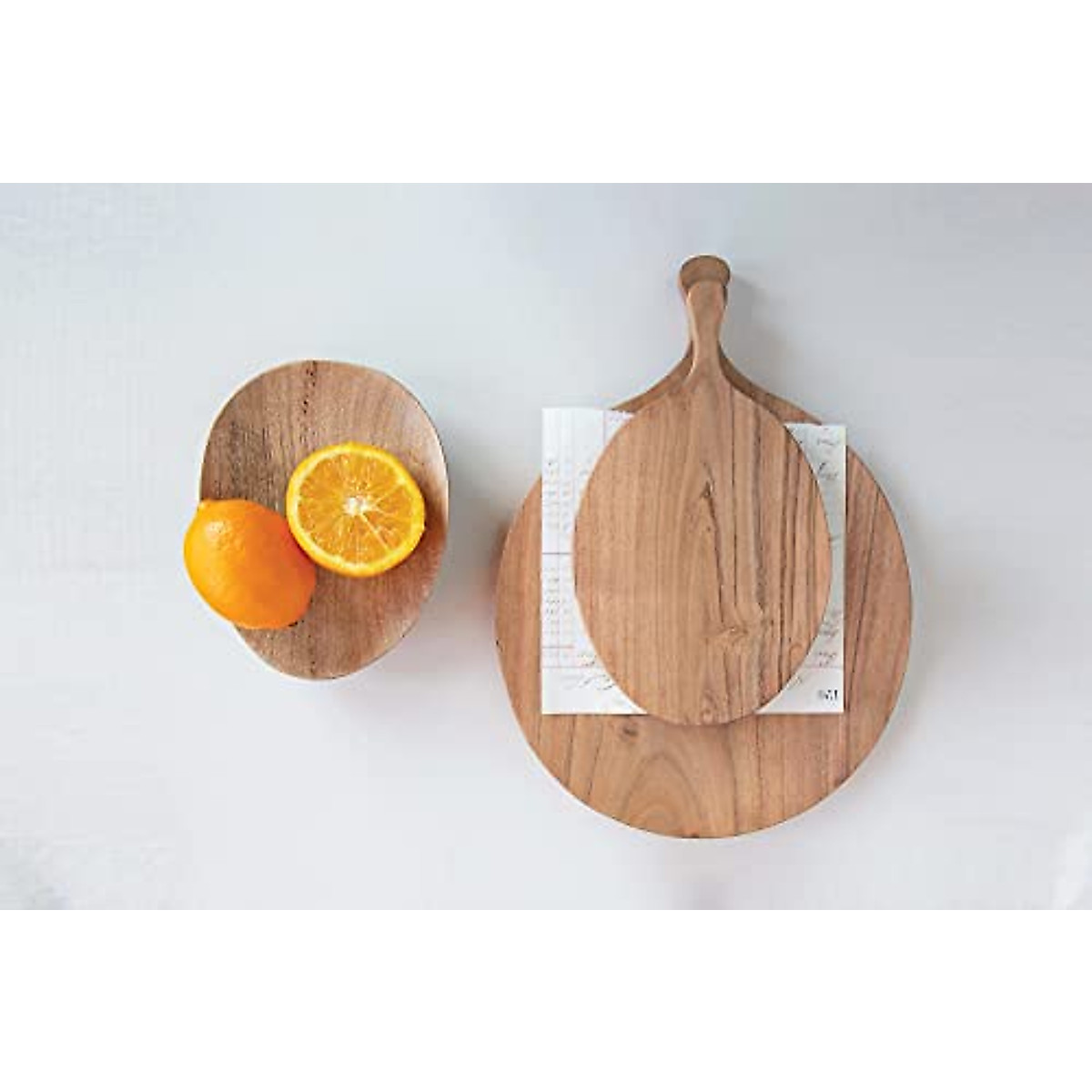 Creative Co-Op DF3134 Round Acacia Wood Cheese Handle Cutting Board, 10.25", Brown