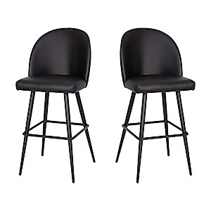 Flash Furniture Lyla Commercial Grade Modern Armless Barstools - Black LeatherSoft Upholstery - 30" Barstool - Contoured Backrest - Steel Frame & Footrest - Set of 2