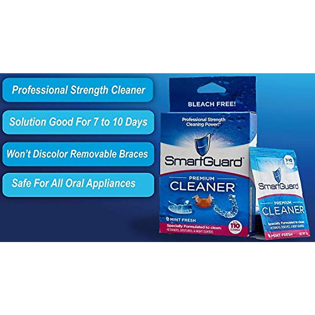 SmartGuard Premium Cleaner Crystals –(110 Cleanings)- Removes Stain, Plaque & Bad Odor from Dentures, Clear Braces, Mouth Guard, Night Guard & Retainers.