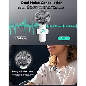 Kingwell Wireless Lavalier Microphone for iPhone, 2 Mini Microphones with Clearer Audio, Wireless Lapel Microphone for Video Recording, Interview, Vlog (White)