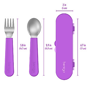 Bentgo® Kids Stainless Steel Utensil Set - Reusable Fork, Spoon & Storage Case - High-Grade BPA-Free Stainless Steel, Easy-Grip Handles, Dishwasher Safe for School Lunch, Travel & Outdoors (Purple)