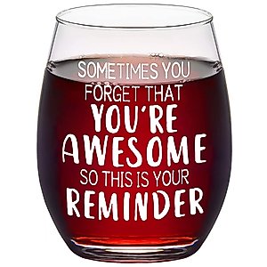 CASUVEA Gifts for Women, Sometimes You Forget that You Are Awesome Wine Glass, Encourage Stemless Wine Glass, Birthday Mothers Fathers Day Idea for Mom Dad Husband Wife Friends Teacher