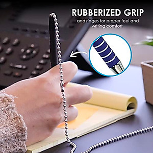 Nadex Ball and Chain Security Pen Set | 4 Pens, 1 Adhesive Mount, and 5 Refills (Blue)