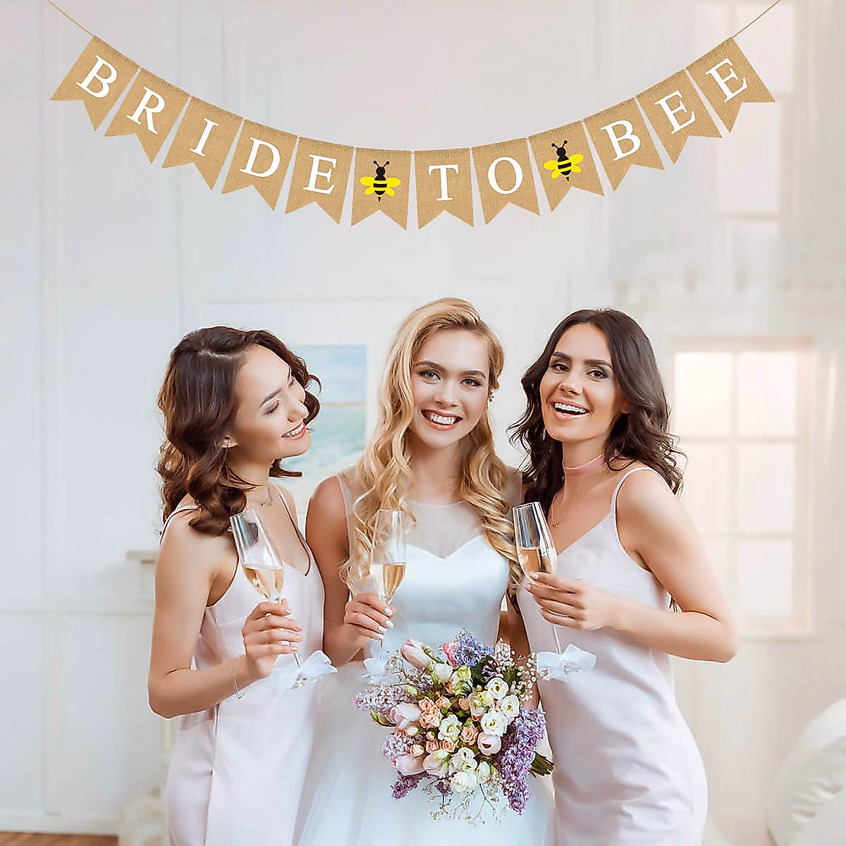 Rainlemon Bride to Bee Banner Jute Burlap Bridal Shower Wedding Bunting Garland Decoration