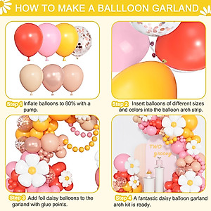 168Pcs Daisy Balloon Arch Garland Kit, Mothers Day Pastel Pink Orange Yellow Confetti Daisy Flower Balloons for Two Groovy One Birthday Floral Boho Girl Baby Shower Wedding Hippie Party Decorations