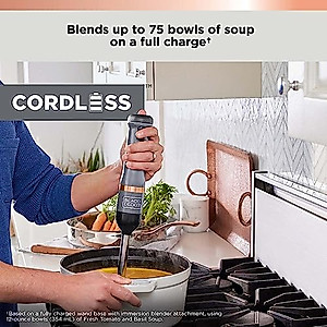 BLACK+DECKER Kitchen Wand Cordless Immersion Blender, 3 in 1 Multi Tool Set, Hand Blender with Charging Dock, Whisk and Milk Frother, Grey (BCKM1013KS01)