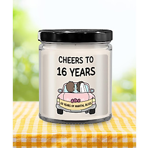 generic IKPR 16th Wedding Gift Anniversary for Wife Husband him Couples 16 Years Candle Gifts Cheers to 16 Years of Marital Bliss, White