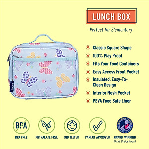 Wildkin Lunch Box Bag Bundle with Modern Nap Mat (Butterfly Garden)