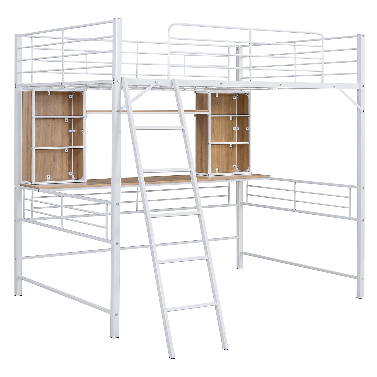Bellemave Full Size Loft Bed with Desk and Storage Shelves, Heavy Duty Metal Loft Bed with Desk and Ladder, Full Size Loft Bed for Adults, Kids, Teens, White