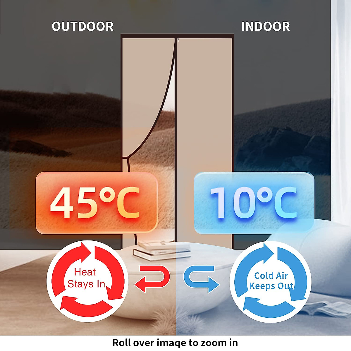 Magnetic Insulated Door Curtain, Thermal Door Cover Door Screen Auto Closer Self-Closing Privacy Screen Door for Air Conditioner Room, Patio, Bedroom-Hands Free, Fit Doors Size Up to 34" x 80", Coffee