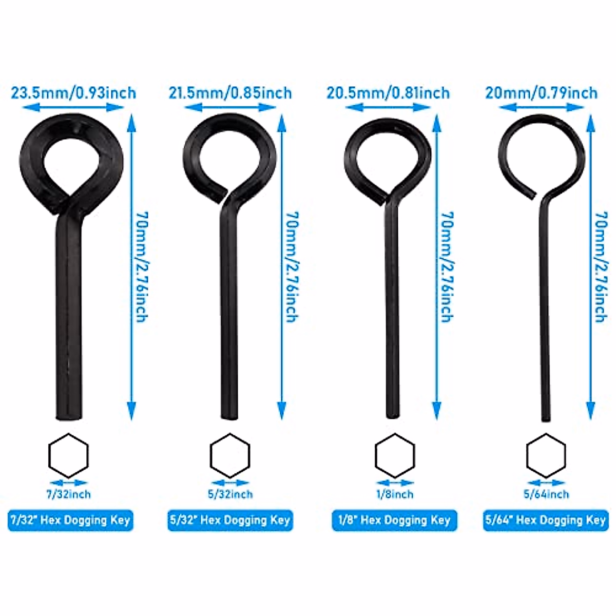 JianLing 1set Annular Allen Wrench Set Standard Dogging Key with Full Loop, Allen Wrench Door Key for Push Bar Panic Exit Devices (1pc 5/64 1pc 1/8 1pc 5/32 1pc 7/32 black circle and 1pc keychain)