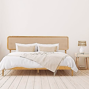 NTC Lupin Wooden Bed Frame with Headboard, Solid Oak Foundation with Silent Slats and Wood Central Supports, 800 Lb Capacity, Effortless Assembly, King - Rustic Oak