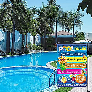 Pool Rules Signs and Decorations Outdoor, Summer Garden Flag Double Sided Burlap 12x18Inch