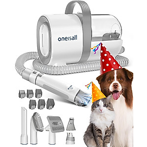 oneisall Dog Hair Vacuum & Dog Grooming Kit, Pet Grooming Vacuum with Pet Clipper Nail Grinder, 1.5L Dust Cup Dog Brush Vacuum with 7 Pet Grooming Tools for Shedding Pet Hair, Home Cleaning