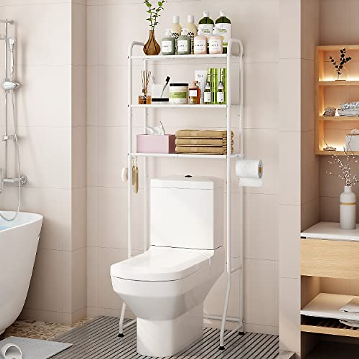 Simple Trending-3 Tier Shelf Bathroom Space Saver, Over The Toilet Rack,Bathroom Stand Storage Organizer, White