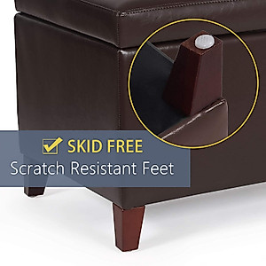 Adeco 42 Inch Storage Ottoman Bench for Livingroom Bedroom End of Bed, Upholstered Rectangular Faux Leather Storage Bench with Solid Wood Legs and Safety Hinge Hold Up to 350lbs (Lift up Brown)