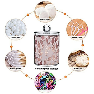 Kigai Rose Gold Twig 4 Pack Qtip Holder Storage Canister 10 OZ Plastic Apothecary Jars with Lids Bathroom Makeup Organizers Sets for Floss, Cotton Ball, Cotton Swab, Cotton Round Pads