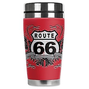 Mugzie Route 66 Travel Mug with Insulated Wetsuit Cover, 16 oz, Black