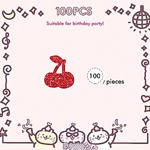 100pcs Cherry Confetti, Red Glitter Cherry Paper Scatter, Fruit Theme Party Table Decor, Cherry Smash Cake Decor, Cherry Confetti for Girl's Birthday/Baby Shower