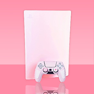 BelugaDesign PS5 Silicone Cover Bundle | Dust Guard Anti-Scratch Anti-Fall Skin | Protective Soft Sleeve with Controller Cover and Sakura Thumb Grips (Pink, Disc Edition)