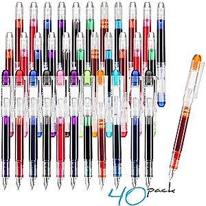 40 Pack Disposable Fountain Pens Set, Colored Ink Extra Fine Nib Classic Design Large Capacity Calligraphy Pens for Journaling, Office Supplies for Sketching, Writing