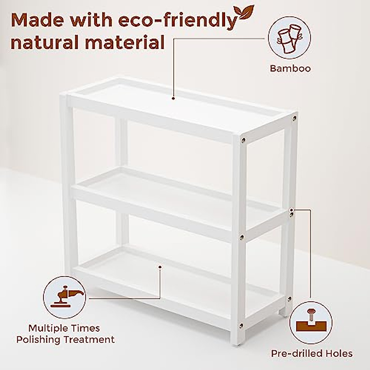 Bathroom Countertop Organizer - 3 Tier Bamboo Storage Shelf for Makeup, Skincare, Spices, Seasonings - Bathroom Vanity Accessories - Wall Mounted Floating Shelves - Over Toilet Shelving, Simply White