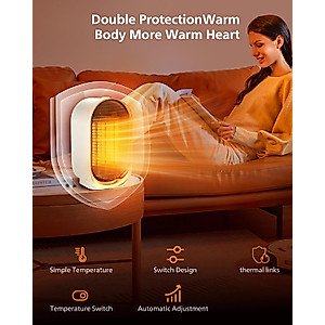 QQT Space Heater,1500W Mini Energy Efficient Space Heaters for Indoor Use,3-Speed Portable Heater Fan for Office with Adjustable,Triple Protection,Suitable for Bedroom, Office and Indoor Use(White)