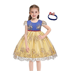 HOIZOSG Baby Girls Christening Dress Snow White Birthday Party Prom Embroidered Lace Baptism Bowknot Tutu Gown w/Headwear Yellow
