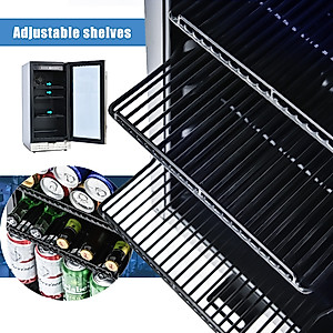 LUMISOL Mini Beverage Refrigerator and Cooler, 15" Cooler Under Counter Built-in or Freestanding, 120 Cans Capacity Wine Cabinet with Blue Interior Light Adjustable Shelves, for Home Bar office