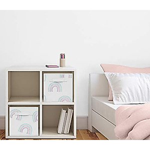 Sweet Jojo Designs Pastel Rainbow Foldable Fabric Storage Cube Bins Boxes Organizer Toys Kids Baby Childrens - Set of 2 - Blush Pink, Purple, Teal, Blue and White