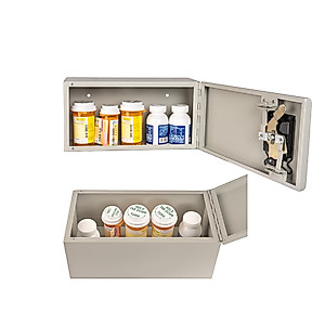 Medicine Lock Box for Medication Lock Box with Key - Wall Mounted Locking First Aid Medicine Cabinet, Secured Prescription Storage for Peace of Mind Around Kids at Home, School (White)