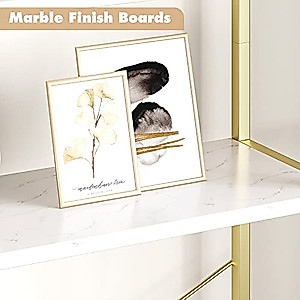 IDEALHOUSE Bookshelf 5 Tier Bookcase Arched Display Racks Tall Standing Bookshelves Metal Frame Modern Storage Rack Shelf Large Wood Book Shelf for Bedroom, Living Room, Home Office, White/Gold