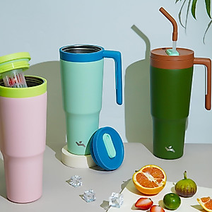 Konokyo Insulated Tumbler with Handle and Straw,40 OZ Vacuum Stainless Steel Water Bottle Travel Mug Metal Cup with Fruit Diffuser,Forest Green