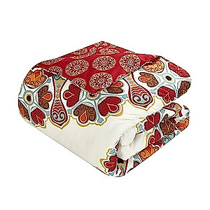 Chic Home CS5045-AN 10 Piece Aberdeen Large Scale Paisley Bohemian Reversible Printed with Embroidered Details. Queen Bed in a Bag Comforter Set Red