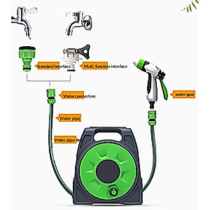 Retractable Garden Hose Reel Portable Simple Household Hose Reel Car With Spray Nozzle And Standard Connector + Plastic Foam Pot Garden Plastic Mini Rolling Hose Reel Various Lengths Of Water Hoses