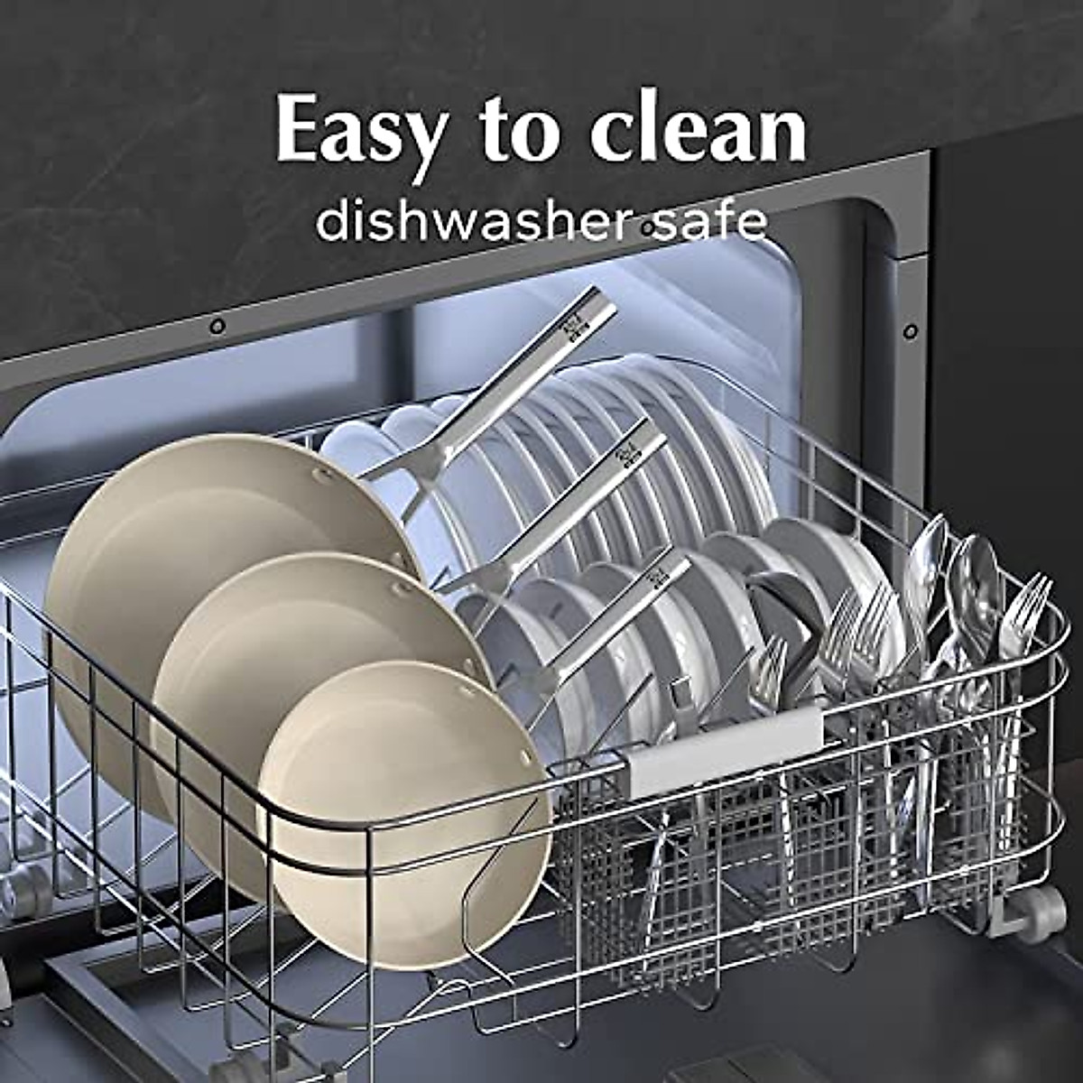 ROCKURWOK 3 Pcs Frying Pan Set, Hard Ceramic Nonstick Cookware Set, 8in/10in Omelet Pan, 12in Skillet, Inducton, Dishwasher & Ovens Safe, Free of PFAS & PTFE, White