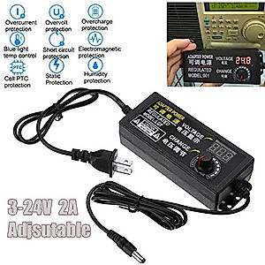 Adjustable AC/DC Switching Power Adapter Variable Voltage DC5525 Power Supply 4-24V 4V 9V 12v 14V 15V 18V 24V 2A 48W Speed Control Volt for Electric Fan Drill Motor Speed Controller Arduino