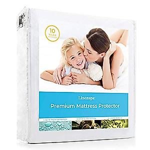 Linenspa Shredded Memory Foam Pillow with Gel Memory Foam, Standard, White & Smooth Top Premium Twin Mattress Protector Waterproof, Top Protection Only, Twin Waterproof Mattress Covers, White