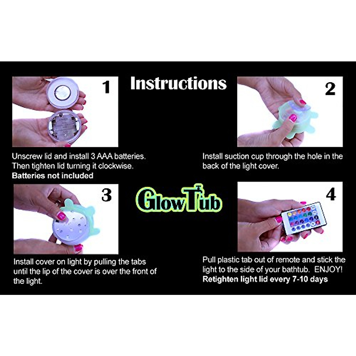 GlowTub Underwater Remote Controlled LED Color Changing Light for Bathtub or spa - Battery Operated