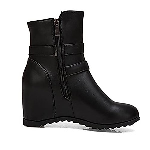 Fashion Wedge Increase Women's Buckle Style Belt Inner British Heel Height Boots women's boots Dress Boots for Women (Black, 7.5)