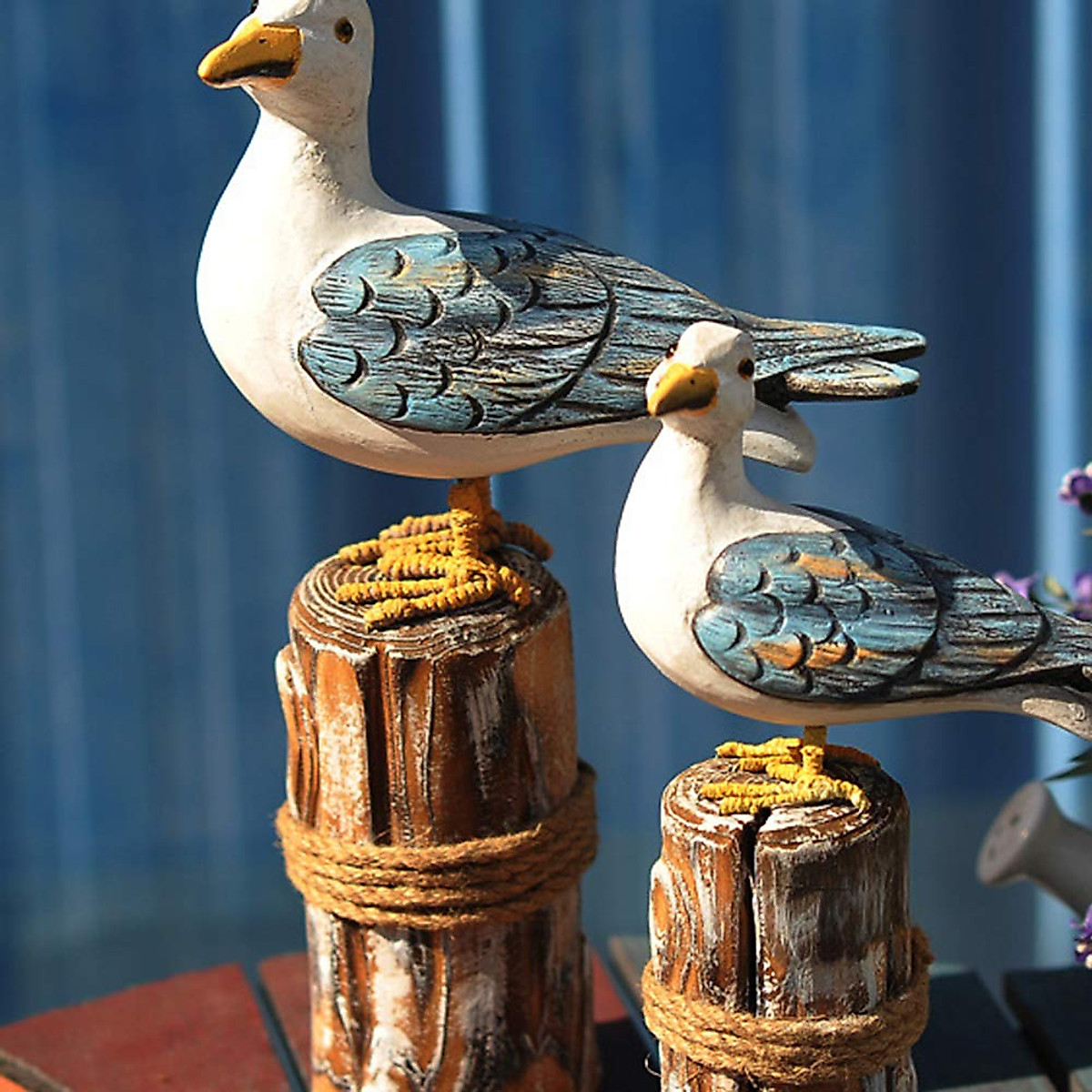IMIKEYA 2pcs Wooden Seagull Nautical Beach Figurine Decorations Ornaments Mediterranean Style Decoration for Bedroom Living Room Garden