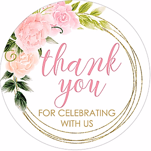 1.9 Inch Stickers Thank You for Celebrating with Us Labels Girl Baby Shower or Wedding Favors Set of 60 (Floral)