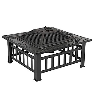 Outdoor Fire Pit, 32in Firepit Table for Outside Wood Burning Bonfire Firepit Patio BBQ Camping Picnic Bronze Outdoor, Table Top Fire Bowl Garden Stove Fireplace W/Spark Screen & Waterproof Cover